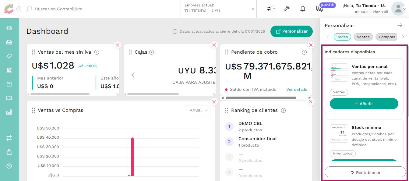 ¿Cómo personalizar mi dashboard? 🆕 – Contabilium UY